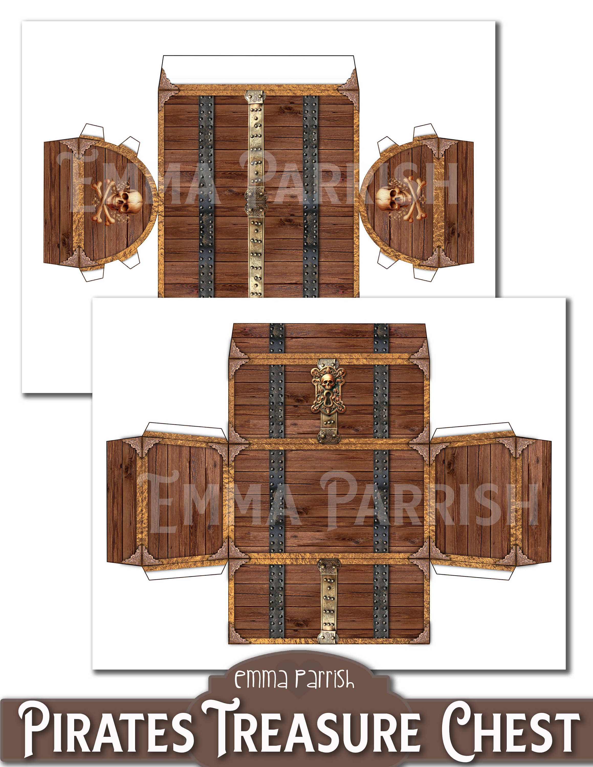 Pirate Treasure Chest Printable Junk Journal Folio Box, Papercraft ...