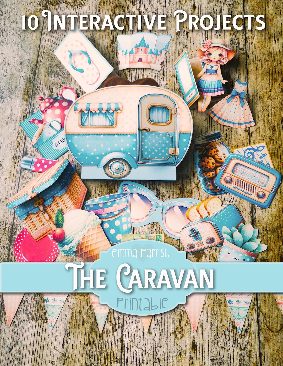 Cute Caravan Printable Junk Journal Folio, 10 Interactive Papercraft ...
