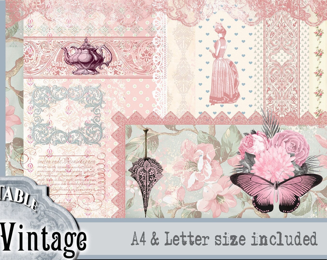 Pretty Vintage Junk Journal Kit Pink Blue Vintage Printable - Etsy
