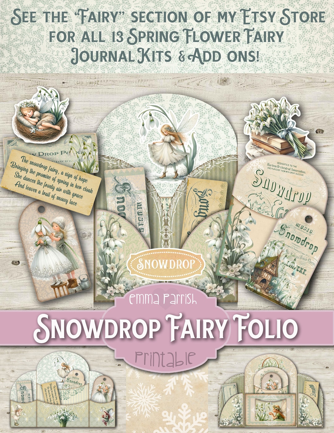 Snowdrop Fairy Folio, Printable Fairies Junk Journal Add On, Spring ...
