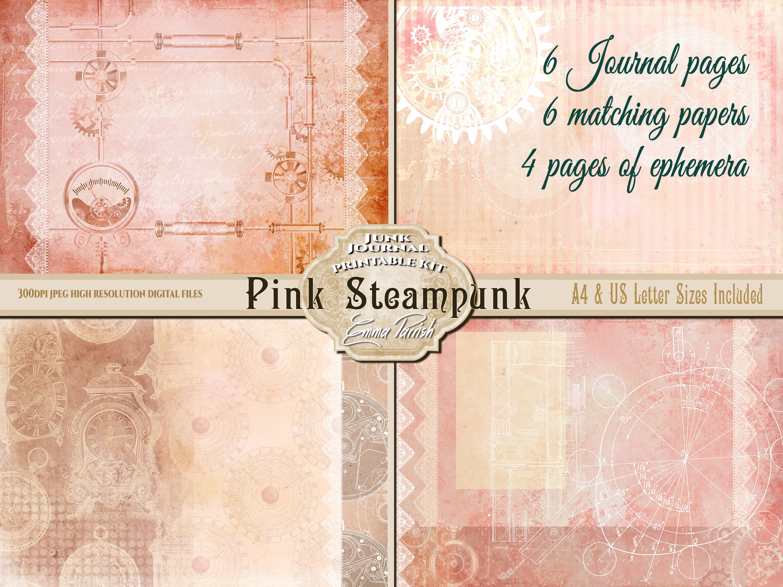 Pink Steampunk Printable Junk Journal Kit Pink Journal - Etsy