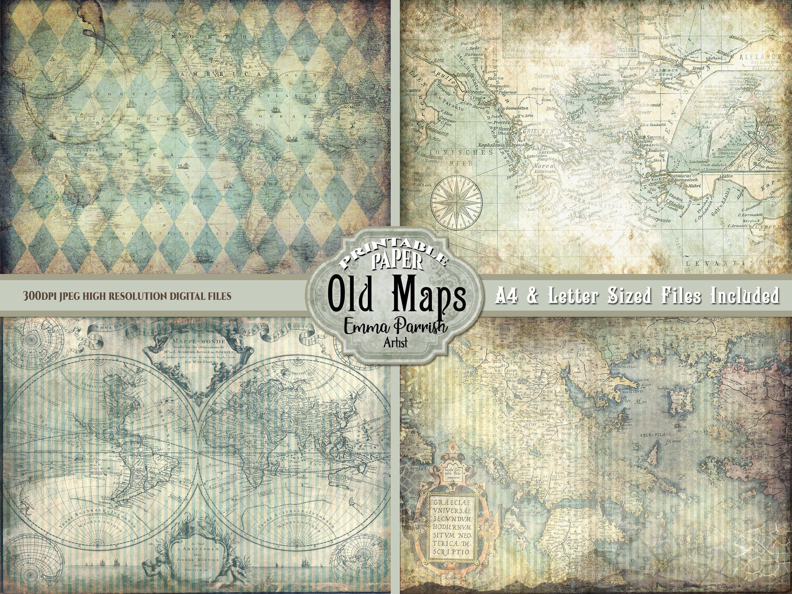 Printable Travel Junk Journal Papers, Old Map Pages, Vintage Printable ...