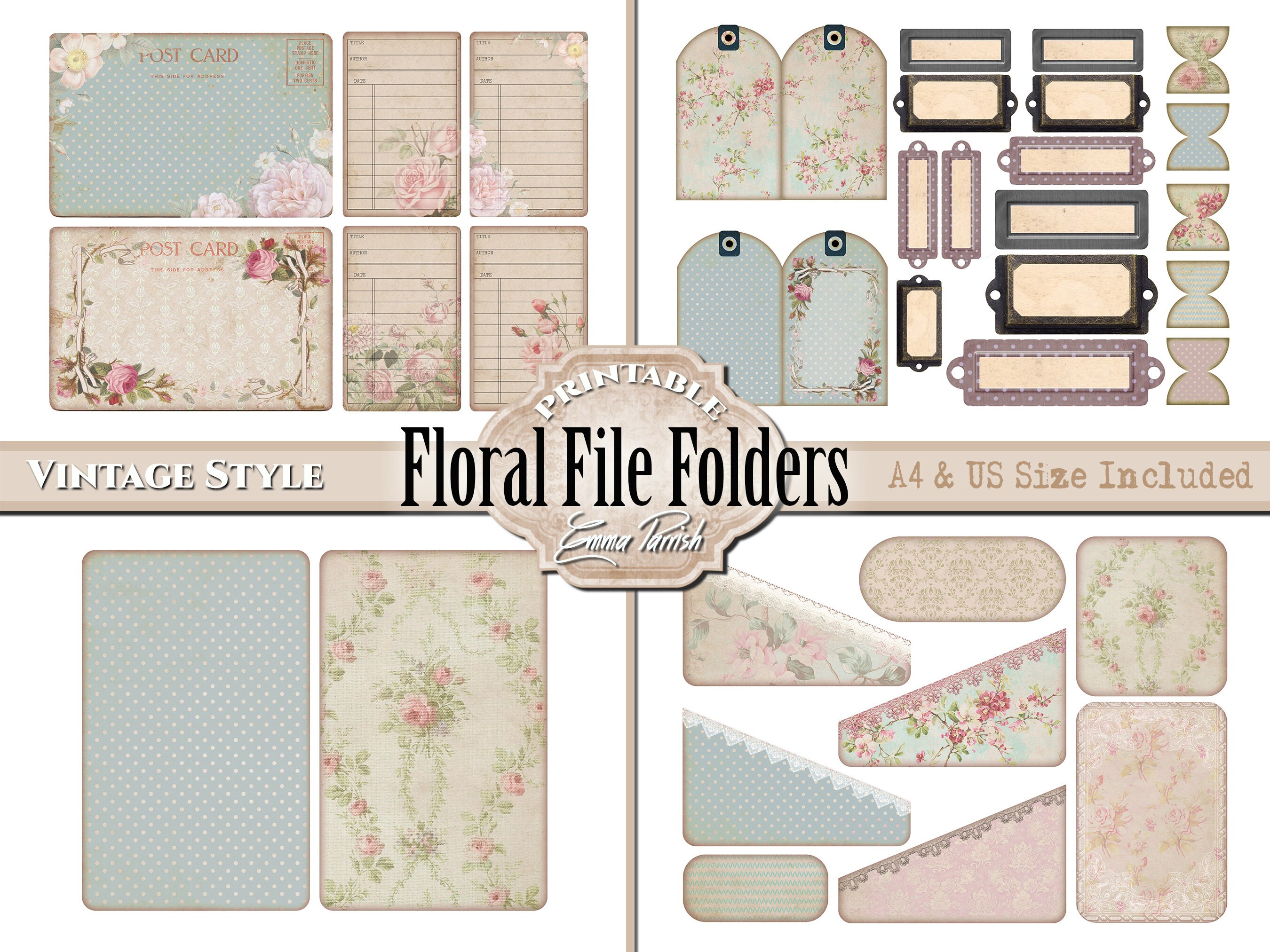 Junk Journal Printable File Folders Digital Ephemera Pack - Etsy