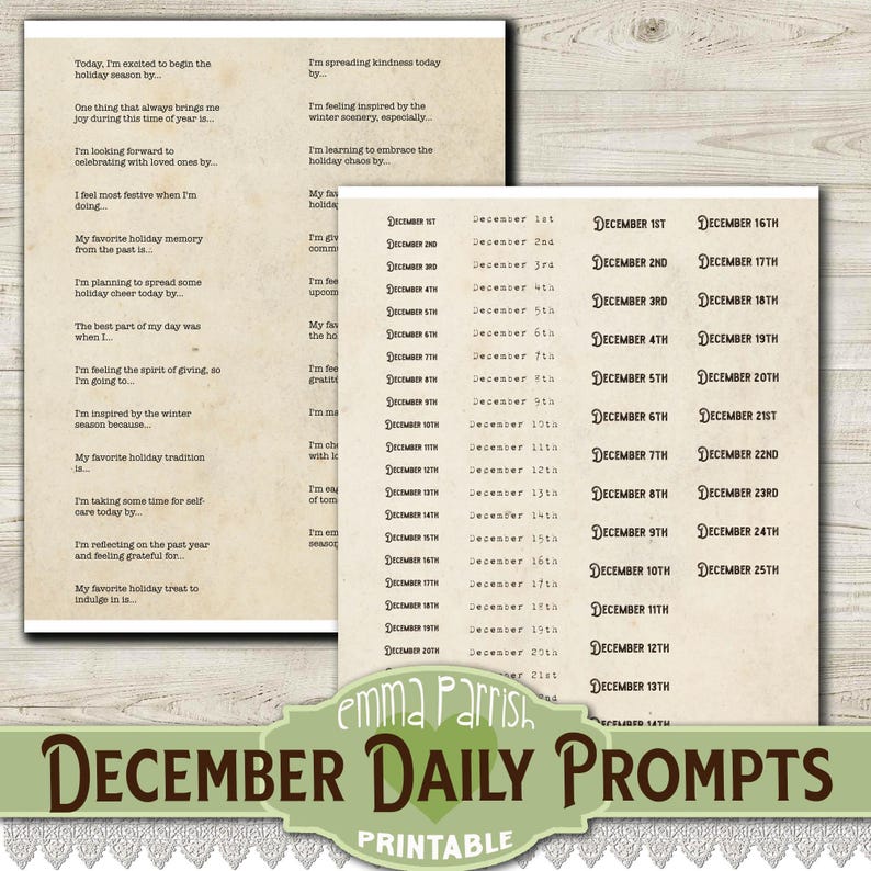 Christmas Junk Journal Prompts Kit, Printable December Dates, Holiday ...
