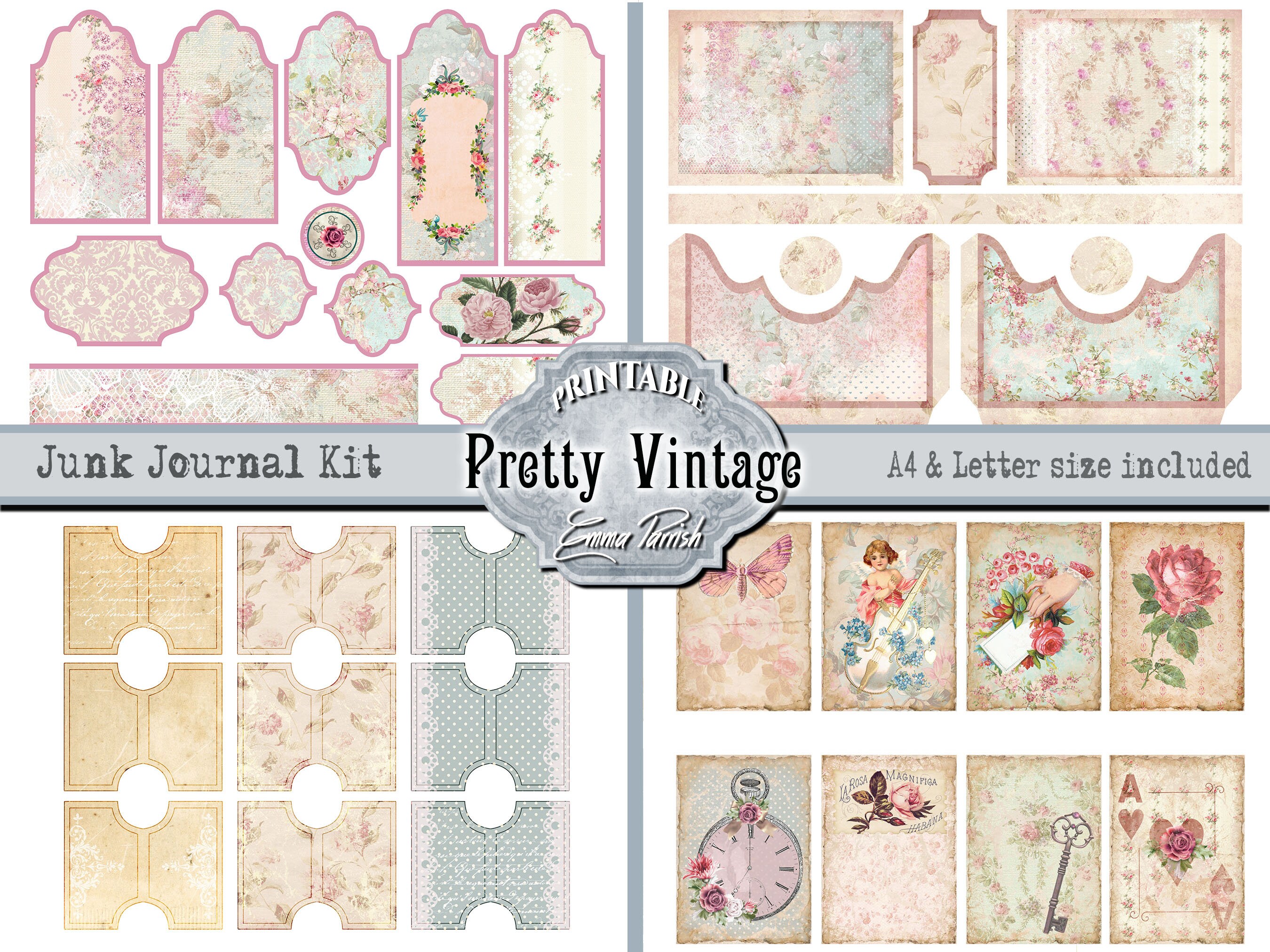 Pretty Vintage Junk Journal Kit Pink Blue Vintage Printable - Etsy