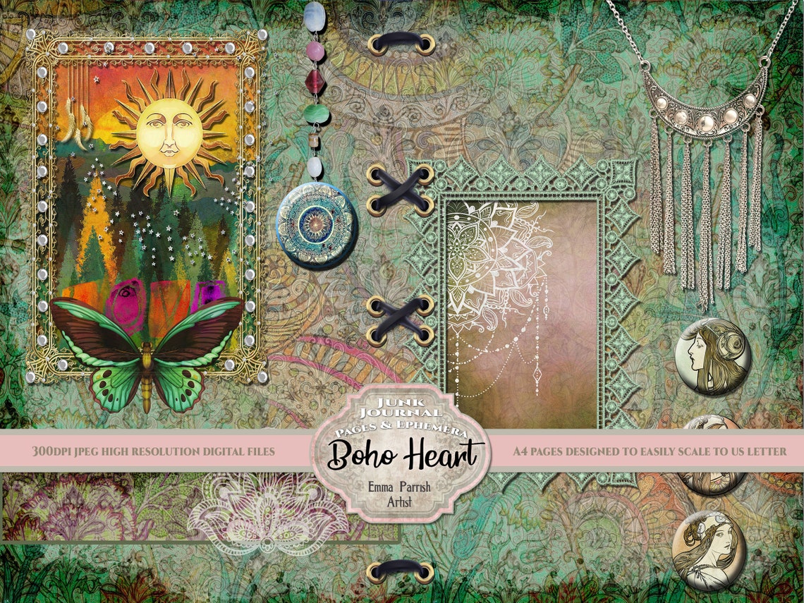 Boho Junk Journal Kit Bohemian Printable Papers Vintage - Etsy