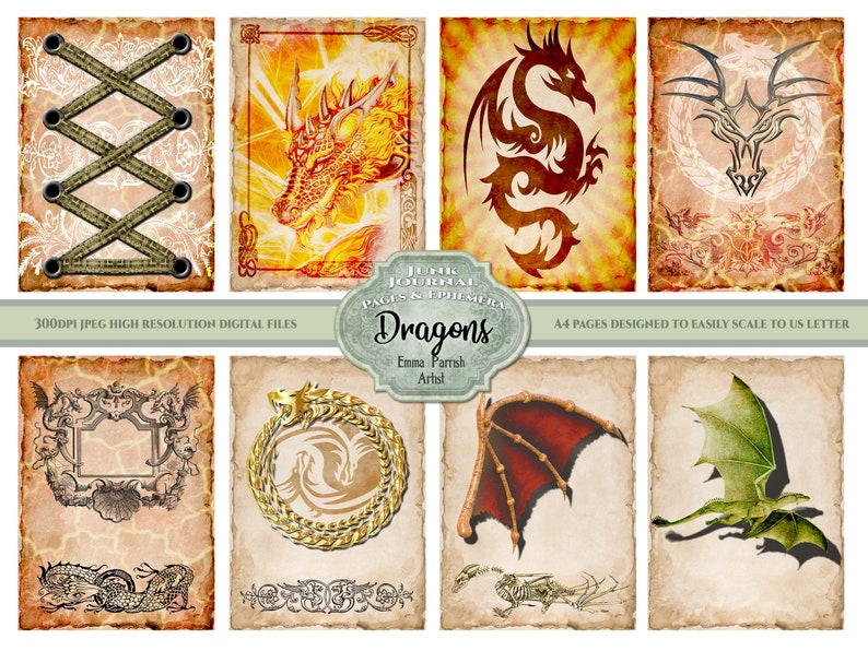 Dragon Printable Junk Journal Kit, Ephemera, Fantasy, Mythical, Gothic ...