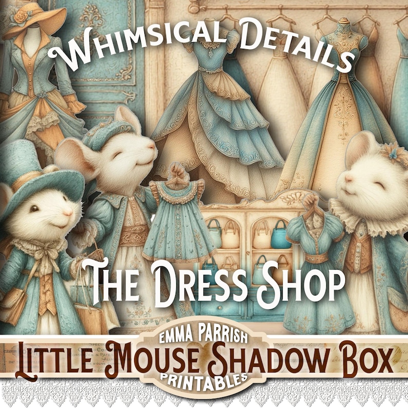 Dress Shop Little Mouse Shadow Box – Printable Papercraft Kit, Fold ...