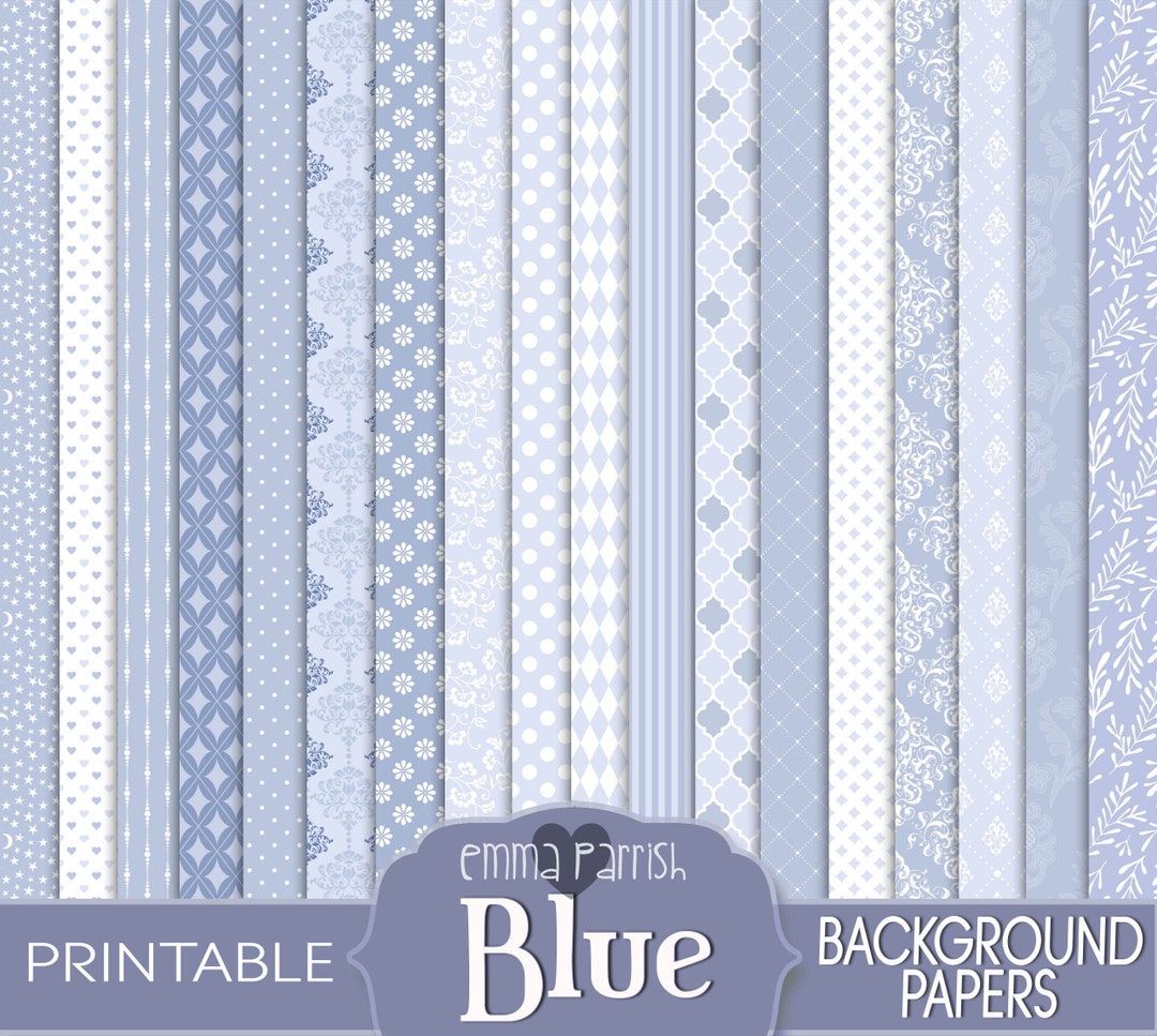 Blue Patterned Printable Paper Kit, for Junk Journal, Scrapbook, Masterboards, Background ...