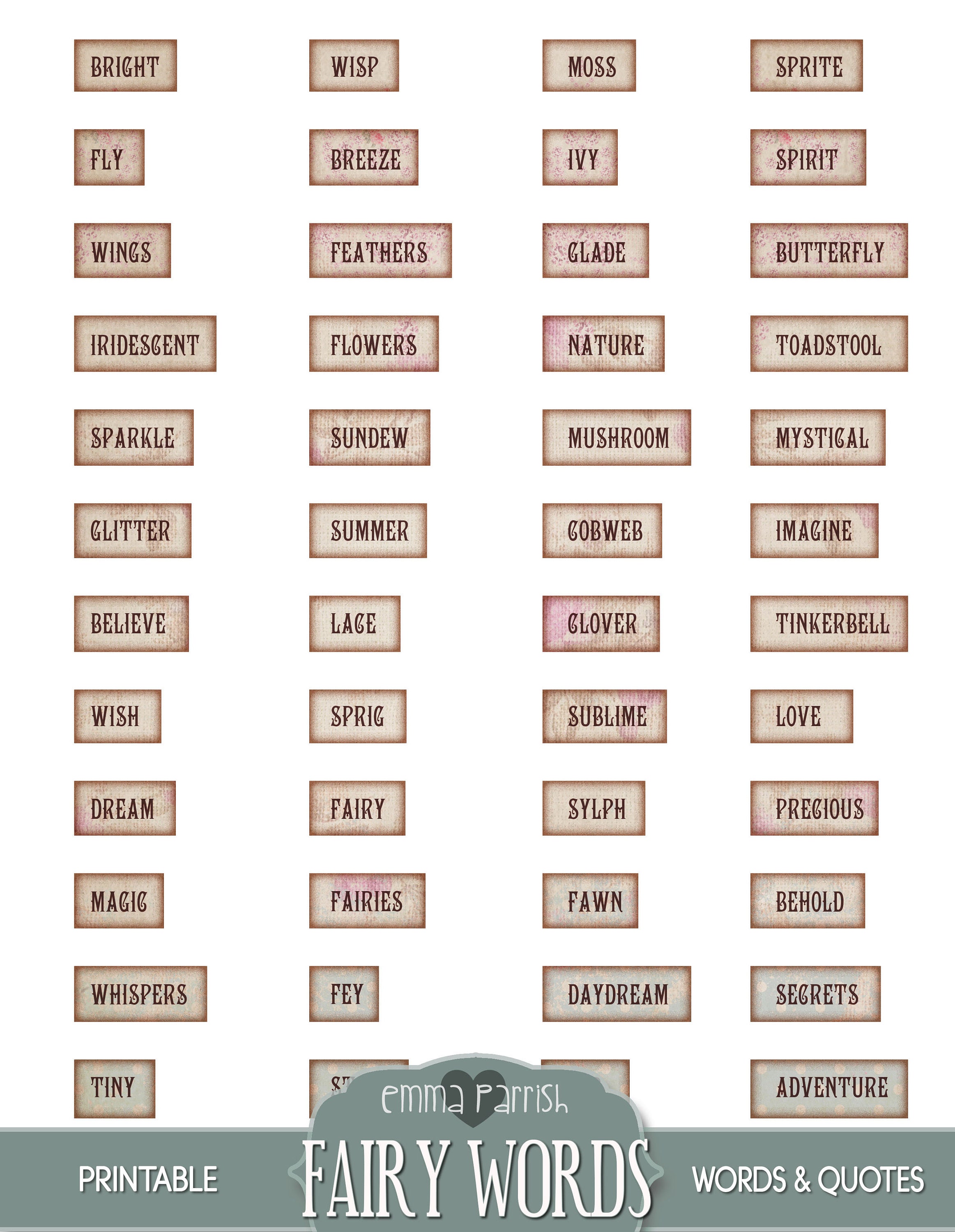 Printable Fairy Words, Quotes & Phrases, Junk Journal, Ephemera ...
