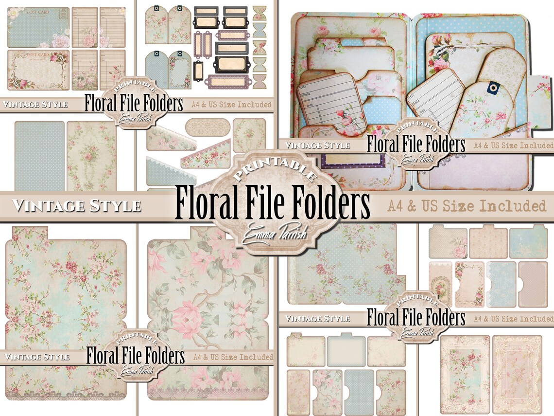 Junk Journal Printable File Folders Digital Ephemera Pack - Etsy