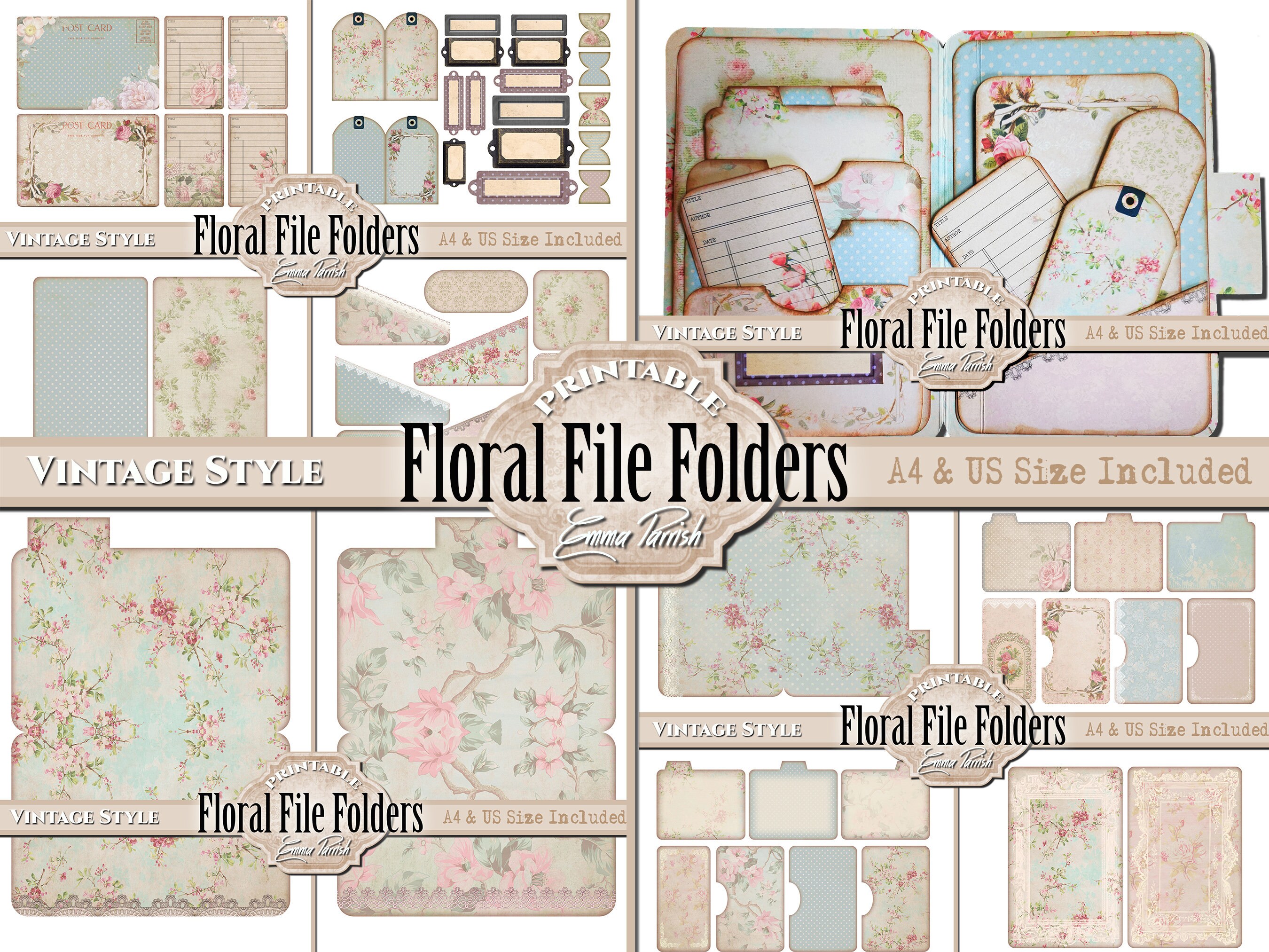 Junk Journal Printable File Folders Digital Ephemera Pack - Etsy