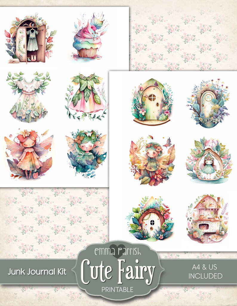 Cute Fairy Printable Sticker Clipart Fairy Junk Journal - Etsy