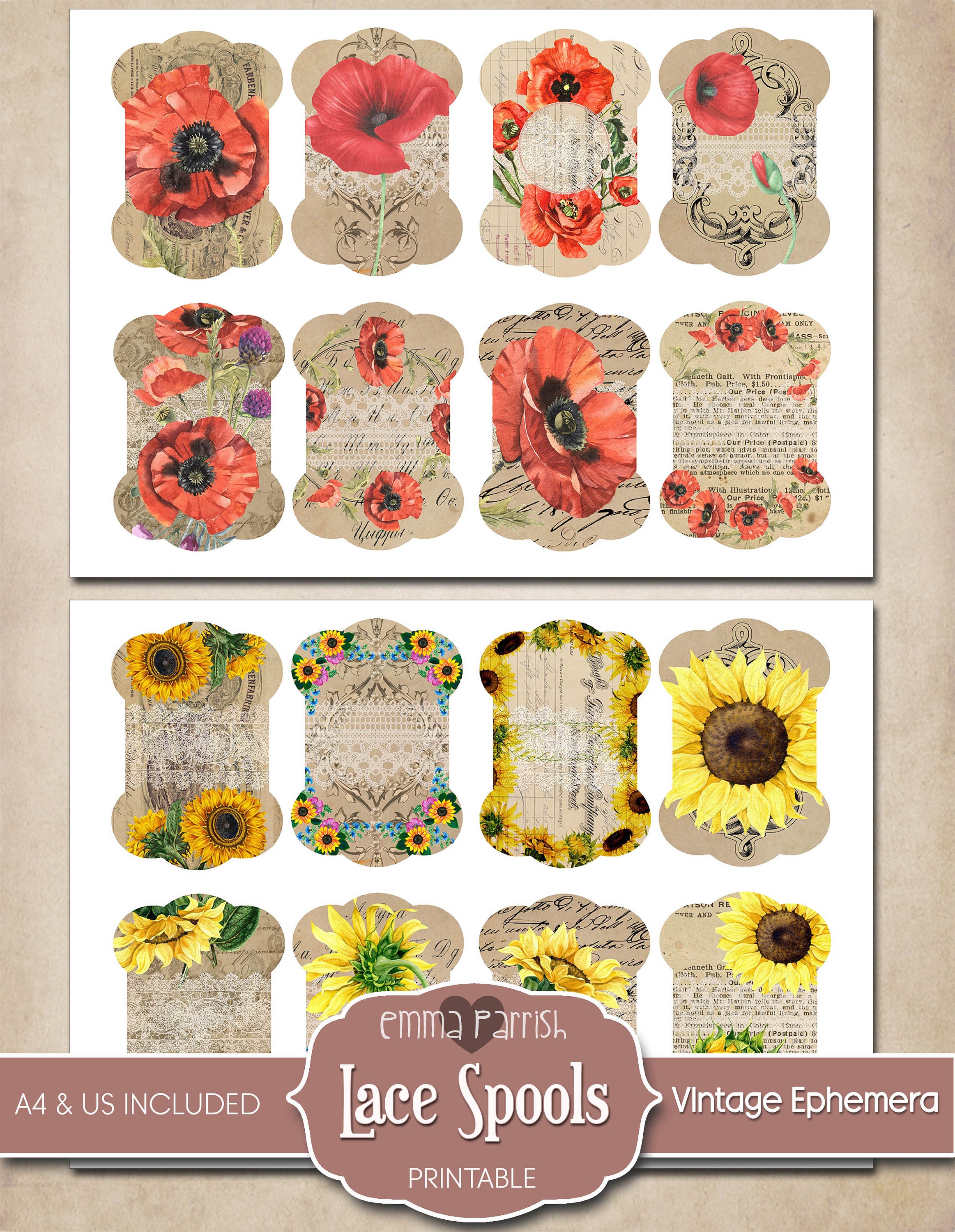 Ribbon Spools, Lace Spools, Sewing, Scrapbook, Junk Journal Kit ...