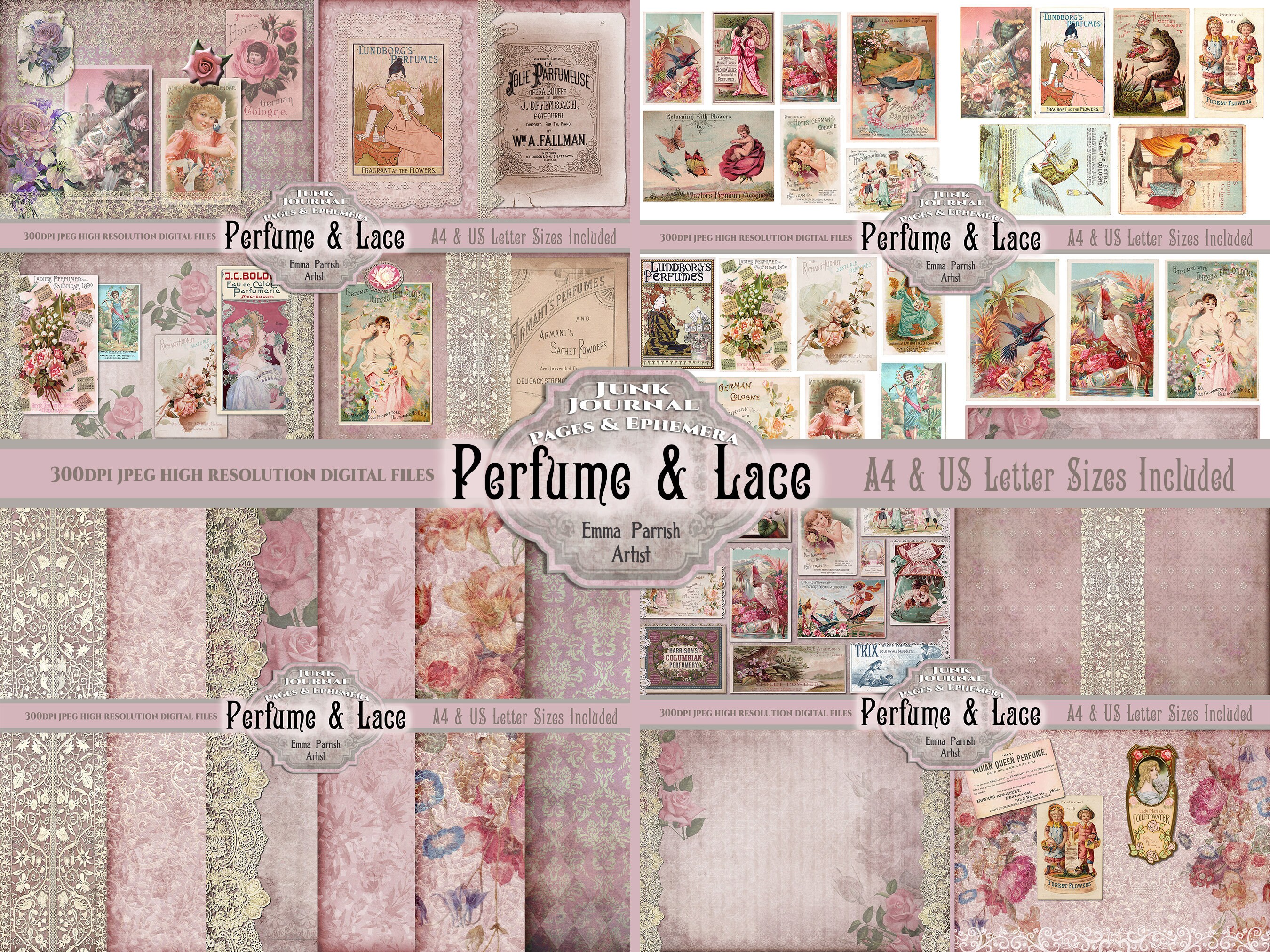 Pink Junk Journal Kit, Printable Paper Craft Kit, Perfume & Lace ...