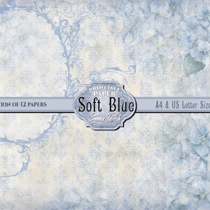 Blue Printable Paper Pack, Pretty Vintage Blue Junk Journal Pages ...