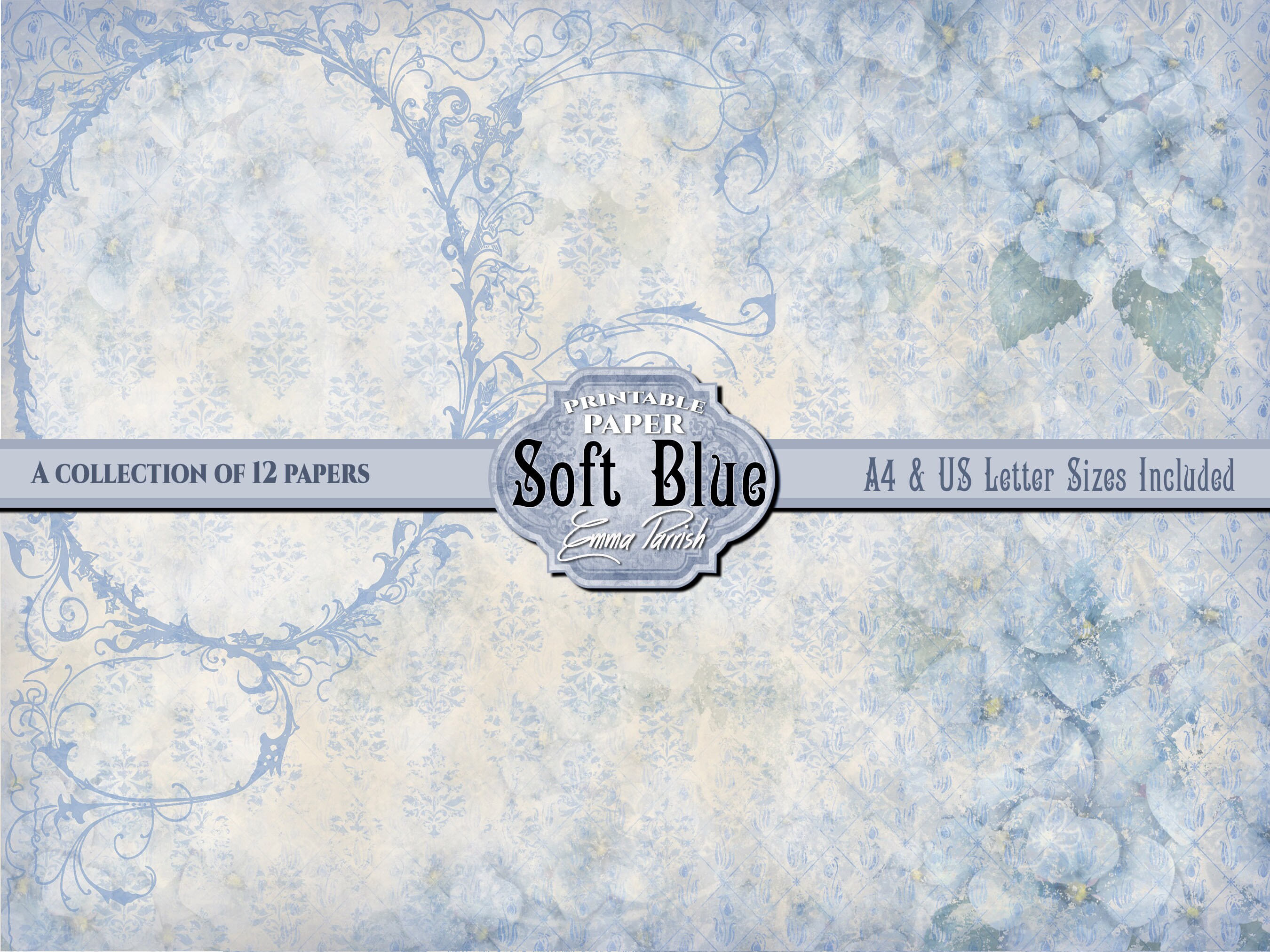 Paper Ephemera Pretty Vintage Blue Junk Journal Pages Blue Patterned ...