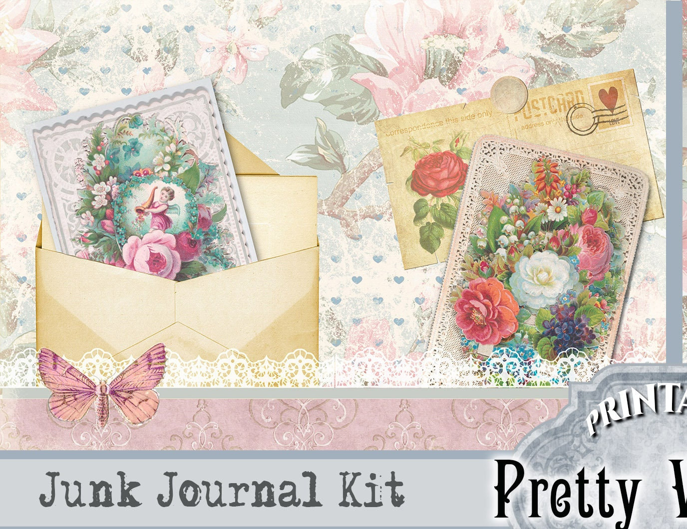 Pretty Vintage Junk Journal Kit Pink Blue Vintage Printable - Etsy