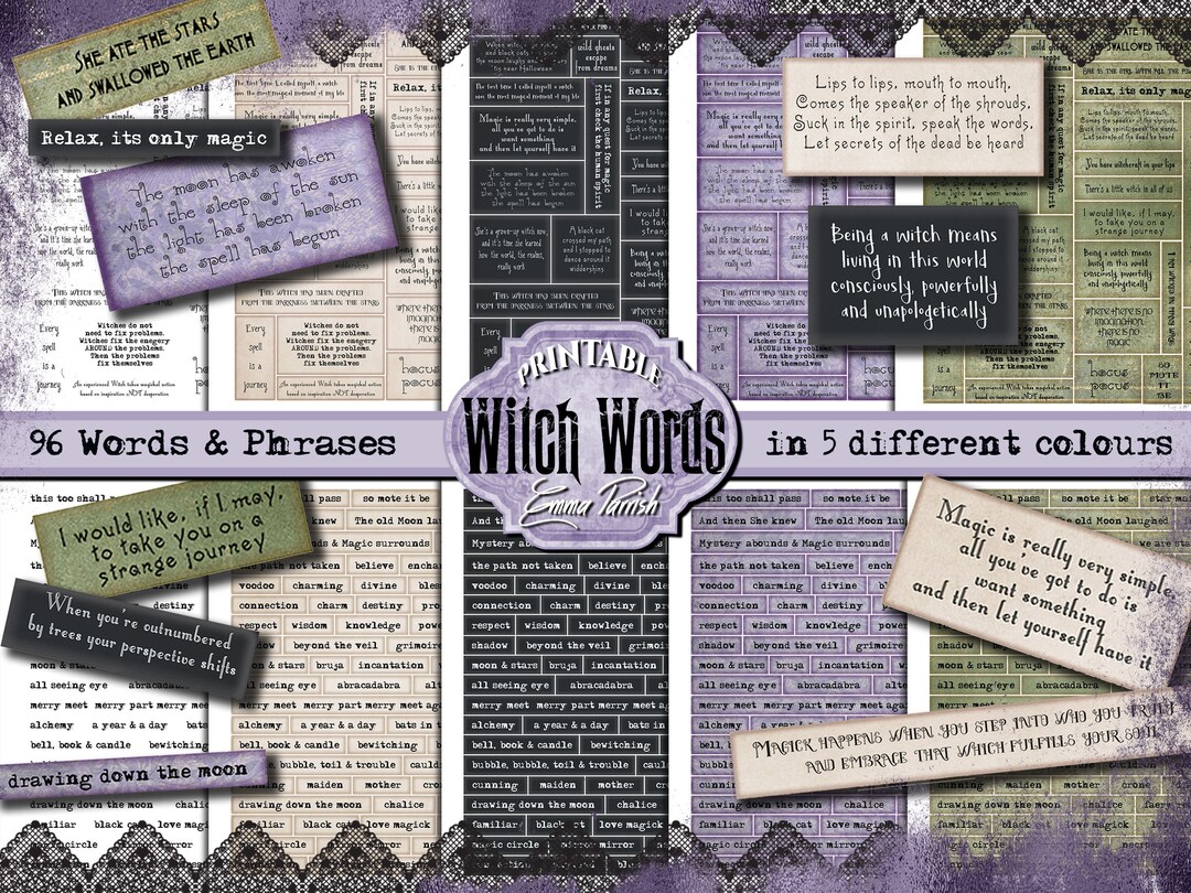 Witch Printable Inspirational Words & Phrases, Witchcraft Junk Journal ...