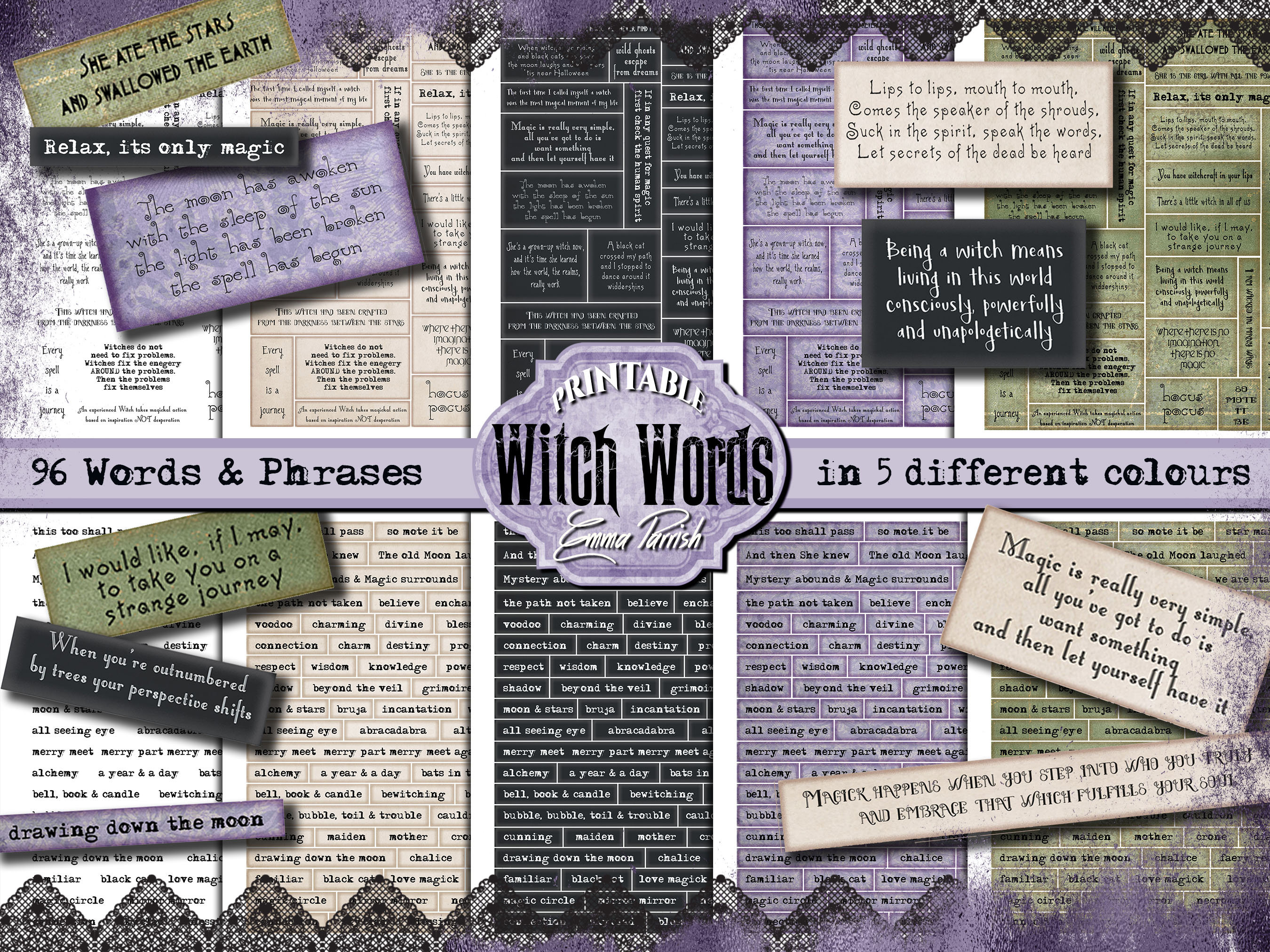Witch Printable Inspirational Words & Phrases Witchcraft Junk - Etsy