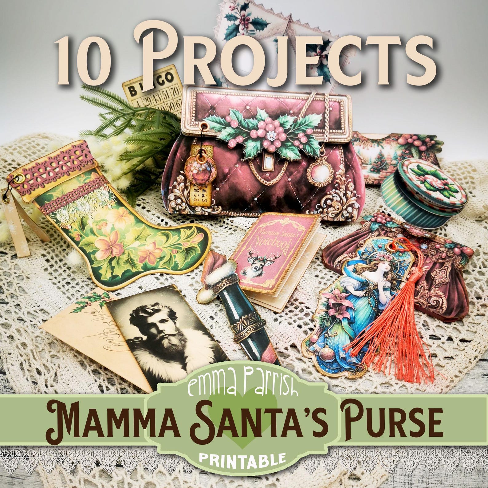 Mamma Santa's Purse Printable Junk Journal Folio, 10 Interactive ...