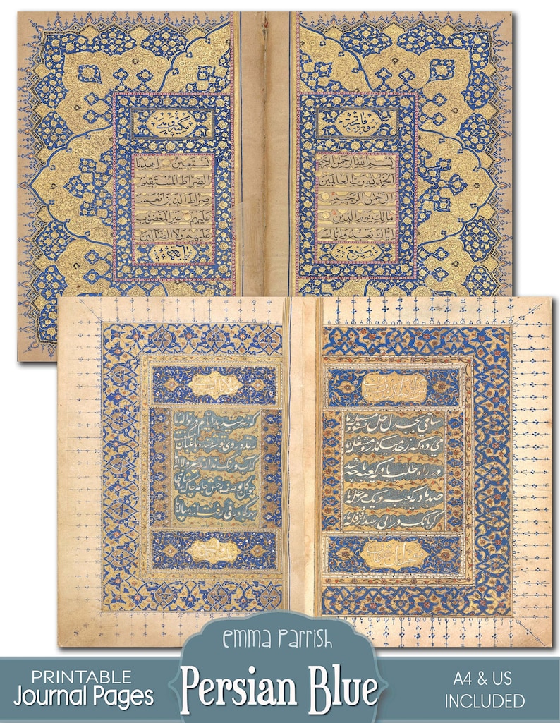 Persian Blue Journal Printable Pages, Boho Paper, Persia, Gold, Vintage ...