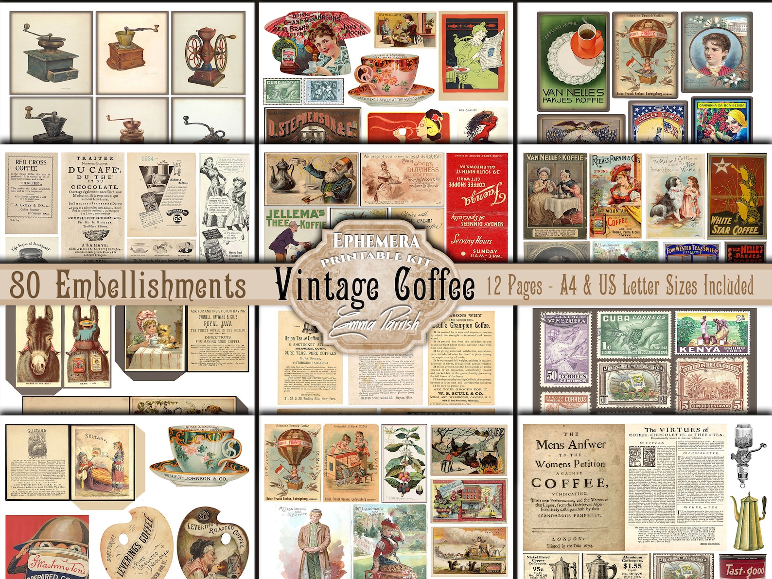 Coffee Junk Journal Printable Ephemera Coffee Embellishments - Etsy