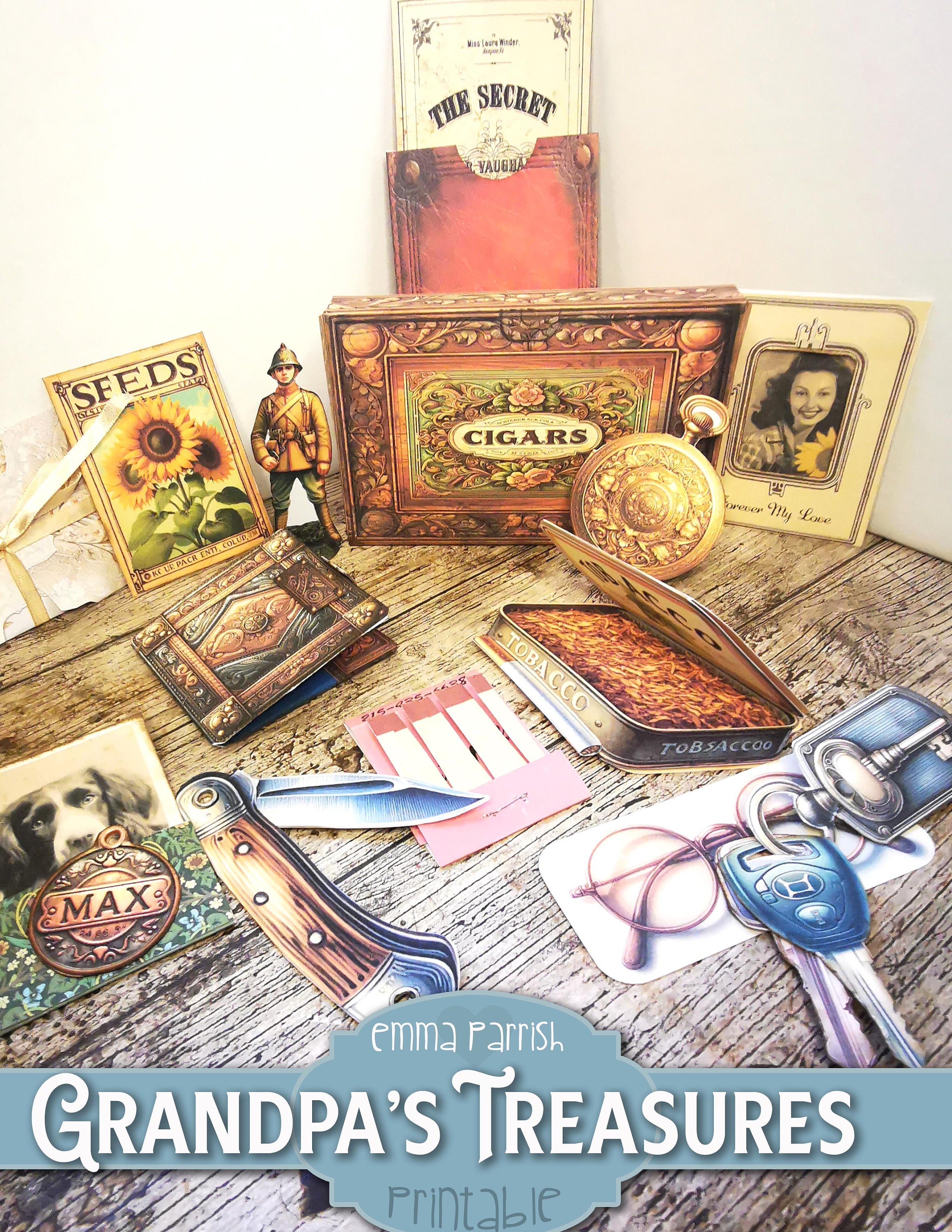 Grandpa's Treasures Printable Junk Journal Folio, 15 Interactive ...