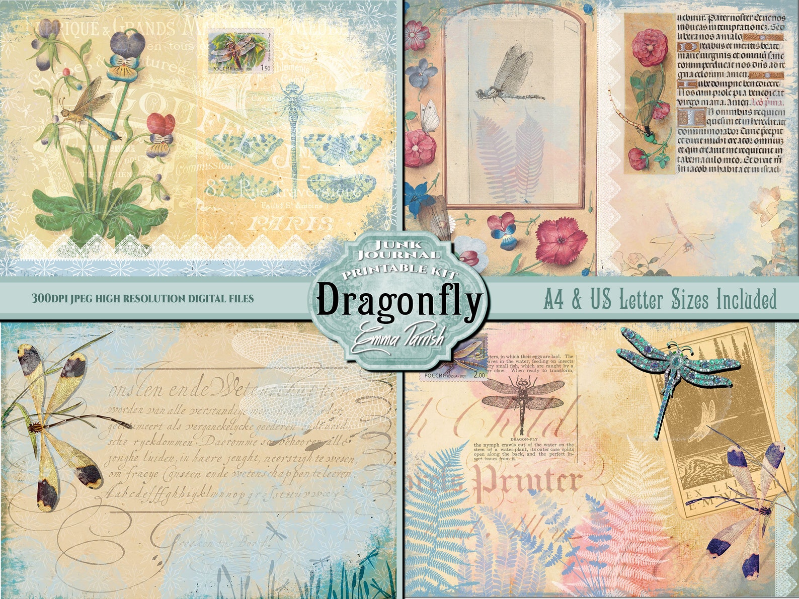 Dragonfly Junk Journal Kit Digital Printable Paper Vintage - Etsy