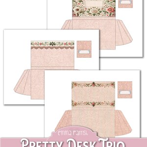 Printable Junk Journal Ephemera Storage, Pretty Desk Tidy Trio, Shabby ...