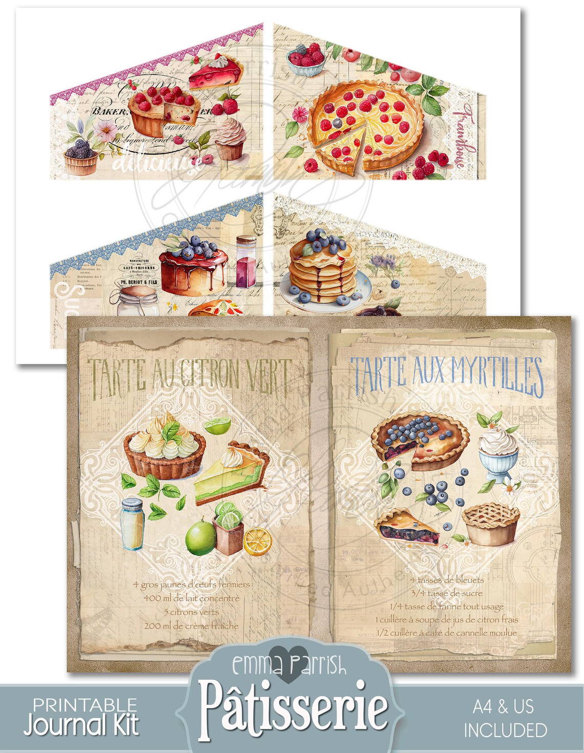 Bakery Cake Journal Kit, Printable, Shabby French Patisserie, Pastries ...