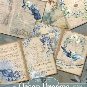 Ocean Junk Journal Kit, Nautical Blue Digital Paper Printable, Dolphin ...