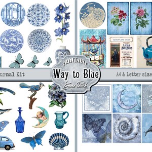 Blue Junk Journal Kit, Blue Vintage Printable Pages, Blue Digital ...