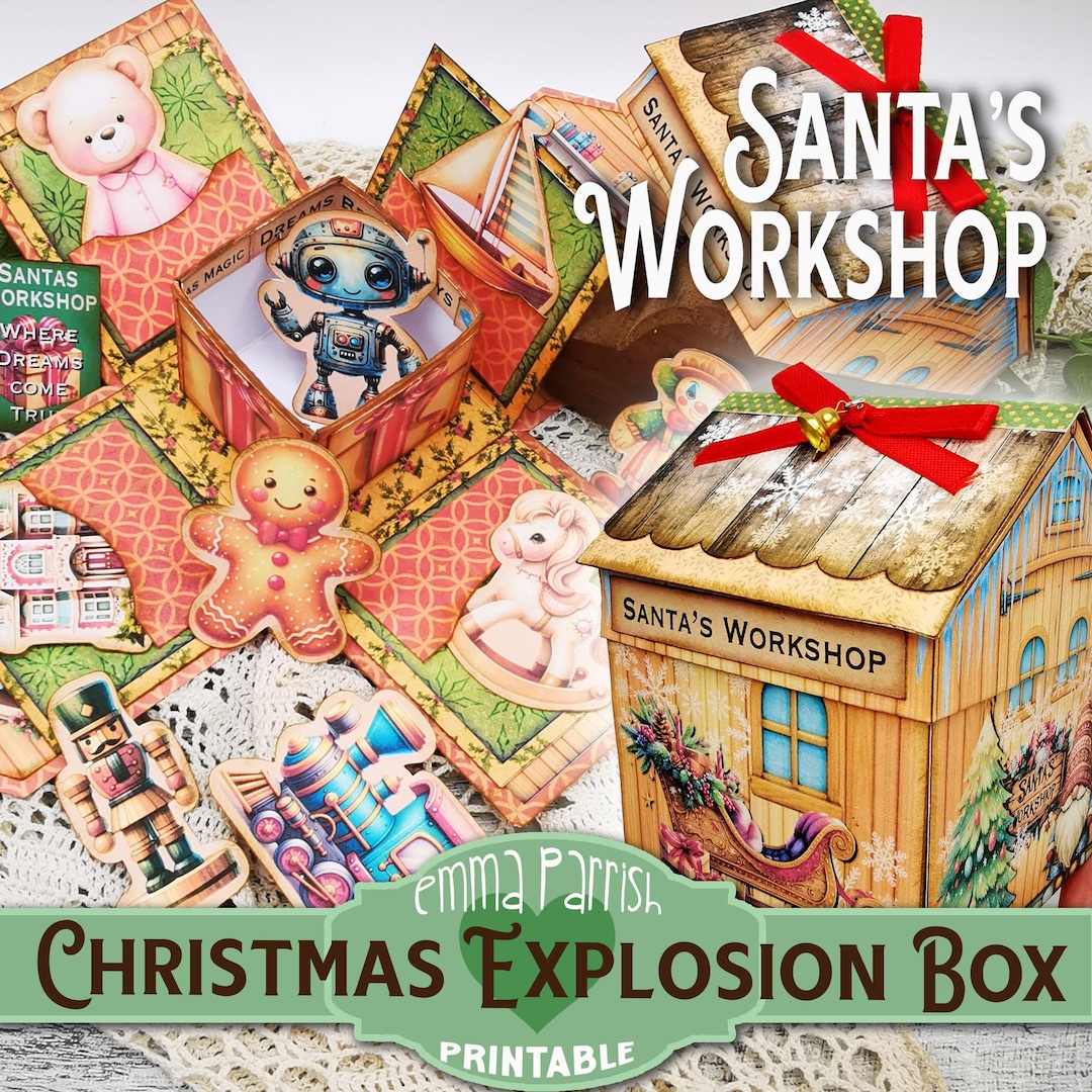 Santa's Workshop Christmas Explosion Box, Gift Box Printable, Christmas ...