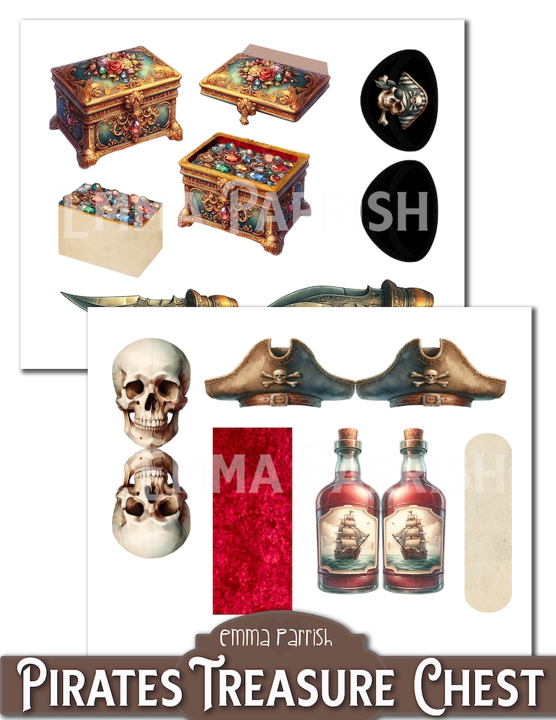 Pirate Treasure Chest Printable Junk Journal Folio Box, Papercraft ...