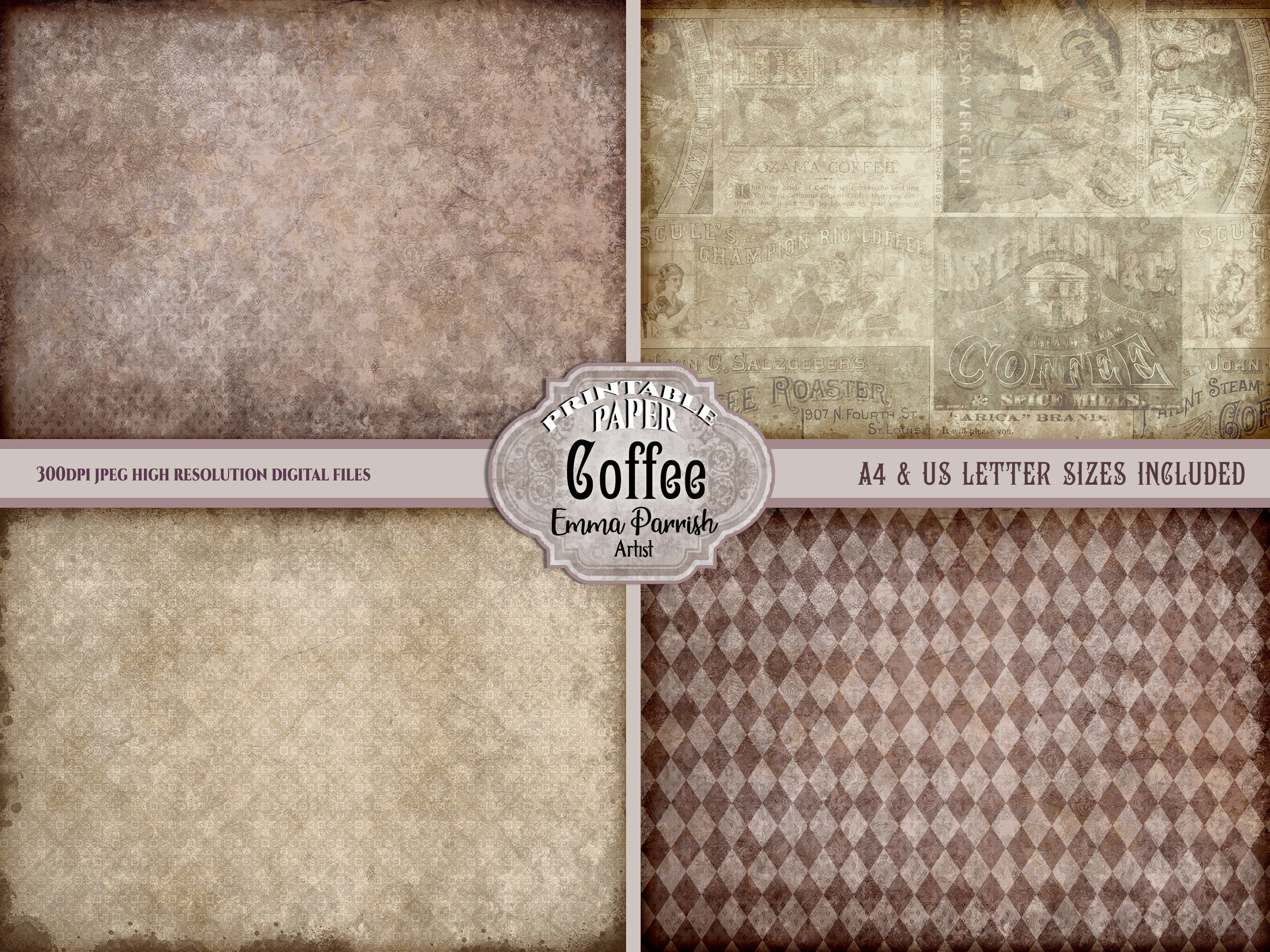 Coffee Junk Journal Printable Papers, Coffee Stained Paper, Digital ...
