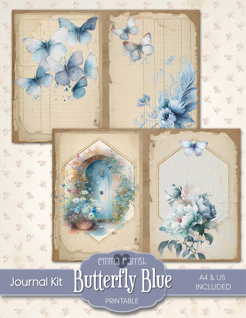 Blue Butterfly Junk Journal Kit Butterflies Journal Vintage - Etsy
