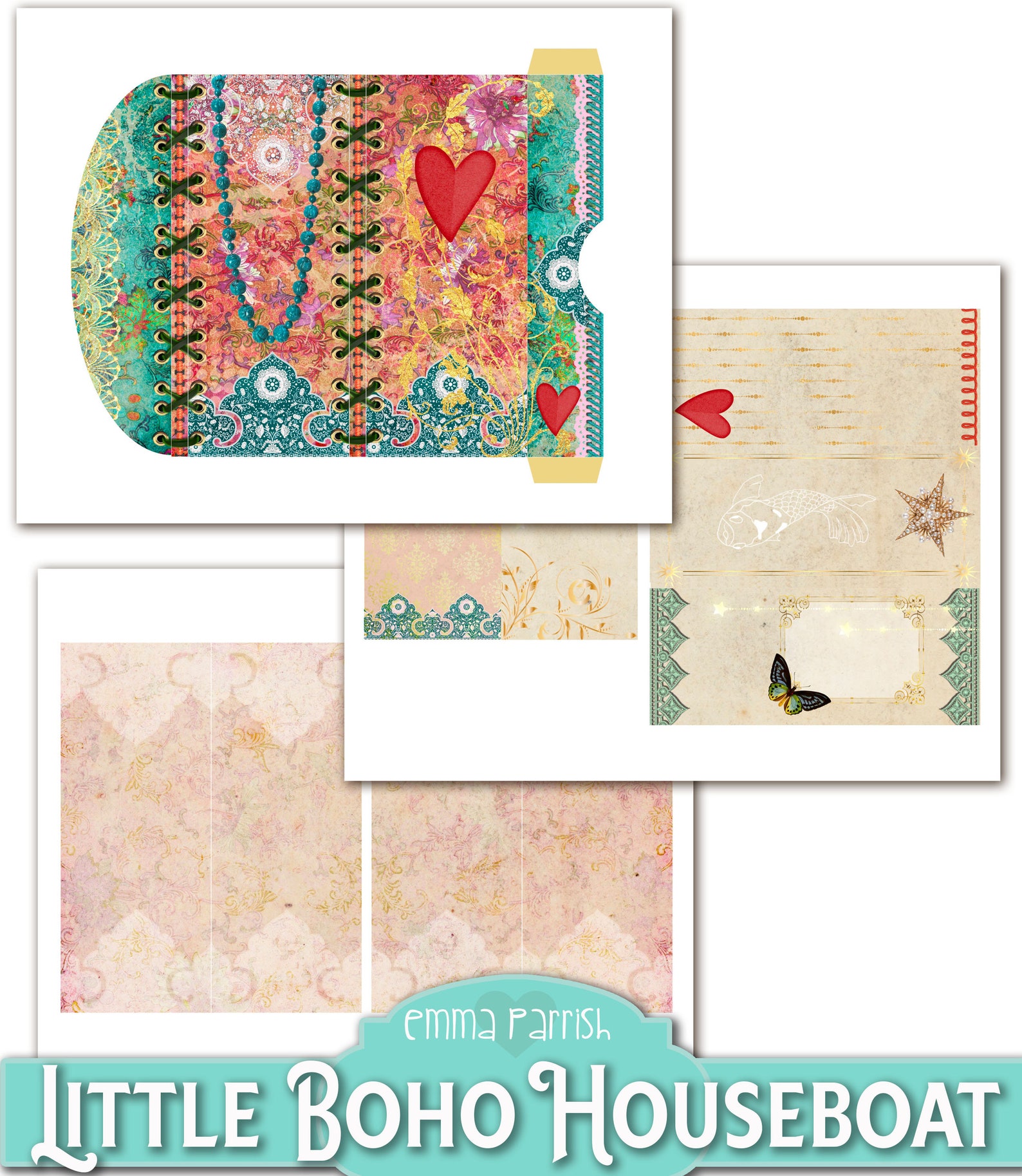 Little Boho Houseboat Printable Junk Journal Folio, Canal Boat ...