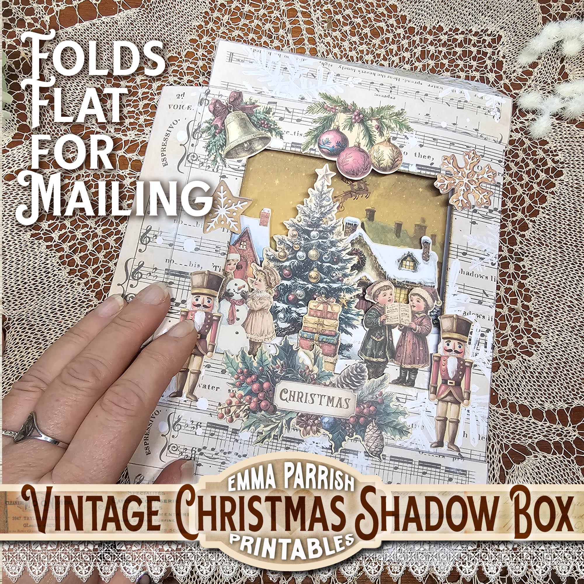 Vintage Christmas Shadow Box – Printable Papercraft Kit, Fold Flat ...