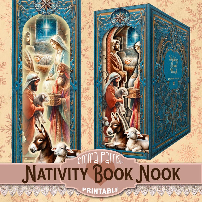 Nativity Book Nook, Printable, Baby Jesus, Christmas Decoration, Lights ...