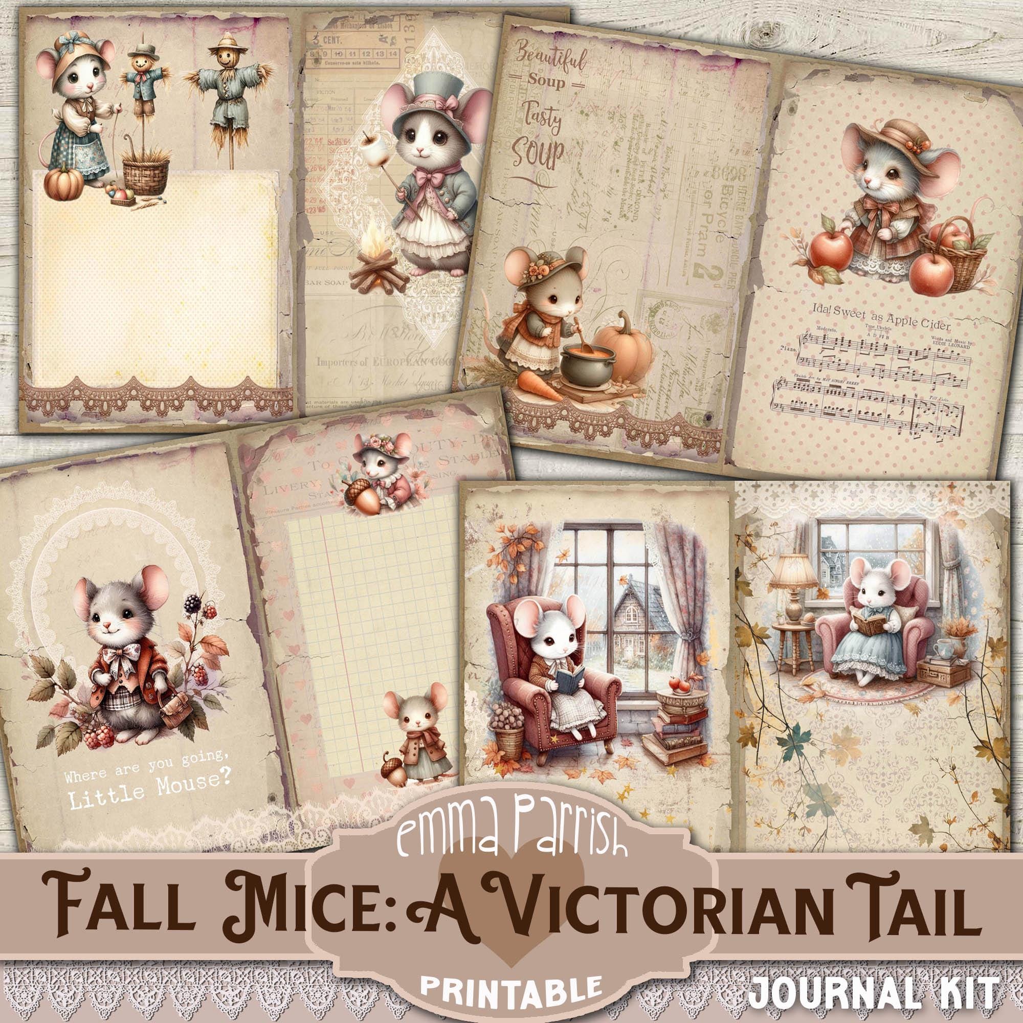 Fall Mice, Junk Journal Kit, Cute Autumn Mouse, Vintage, Victorian ...