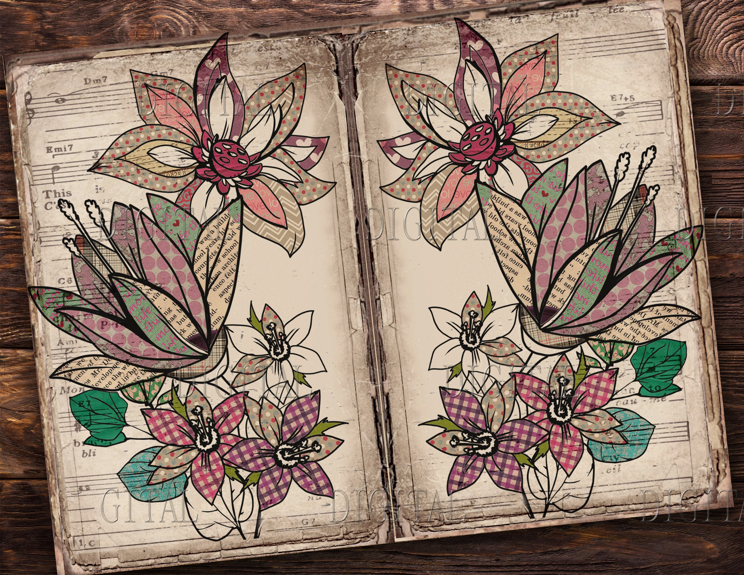 Paper Flower Junk Journal Kit 12 Digital Pages PDF - Etsy