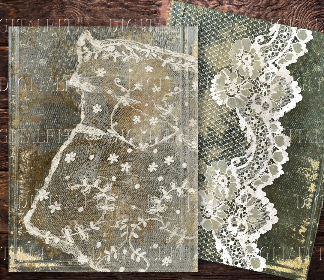 Lace & Old Book Covers Junk Journal Printable Pages, 5 Vintage Lace ...