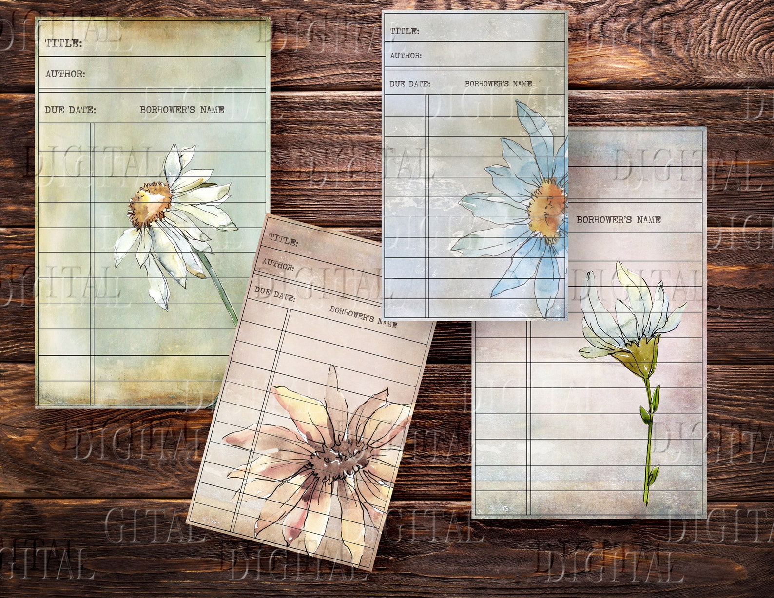 Daisy Printable Library Cards 8 Vintage Style Cards Daisy | Etsy