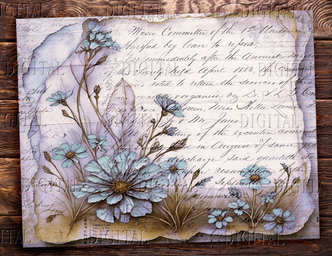 Purple Flowers Distressed Paper: Torn Journal Background (PDF) - Etsy