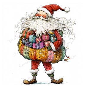 Whimsical Quirky Santa, 22 High Res Watercolor JPG Christmas Card ...