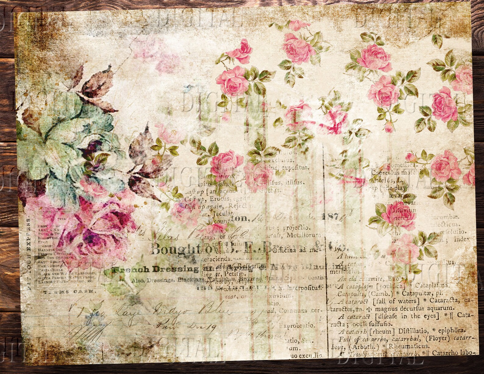 Grunge Floral Paper, 8 Junk Journal Pages, Vintage Collage Sheet, PDF ...