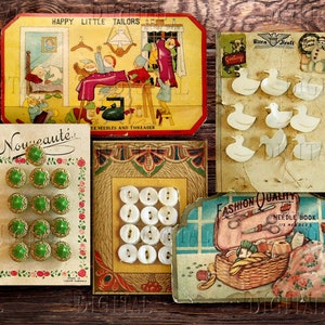 Vintage Button Printable Cards, Digital Buttons Collage, PDF, Set 3 - Etsy