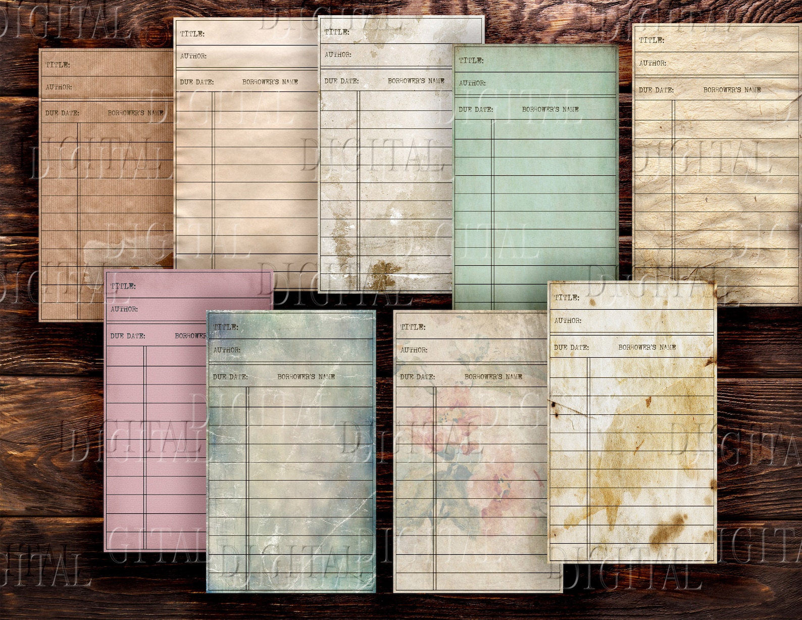 Aged Printable Library Cards, 20 Old Shabby Cards, Vintage Art Ephemera ...