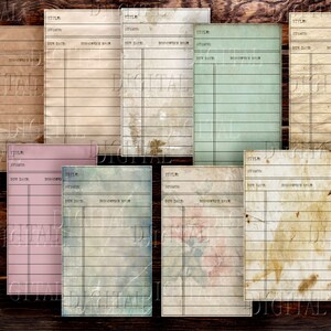 Aged Printable Library Cards, 20 Old Shabby Cards, Vintage Art Ephemera ...